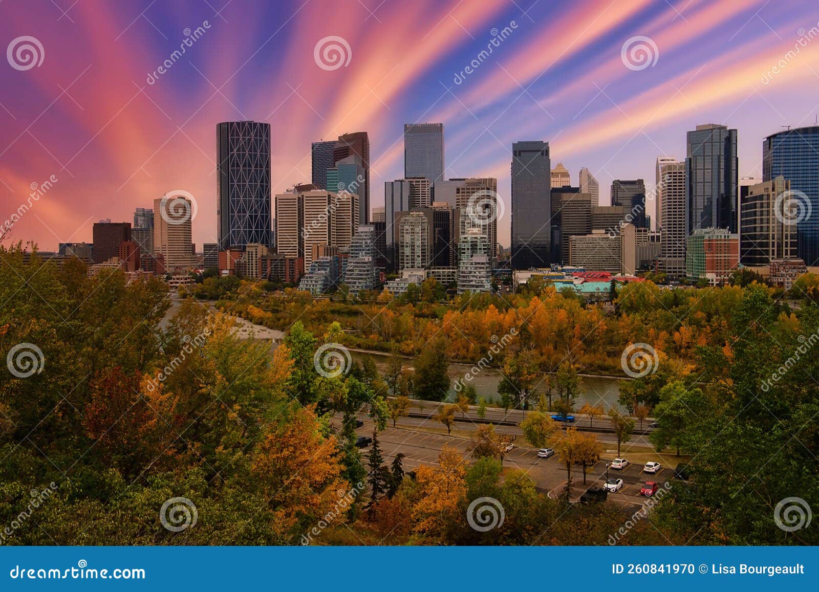 Warm Sunrise Over the Fall River Valley by Downtown Calgary Stock Photo ...