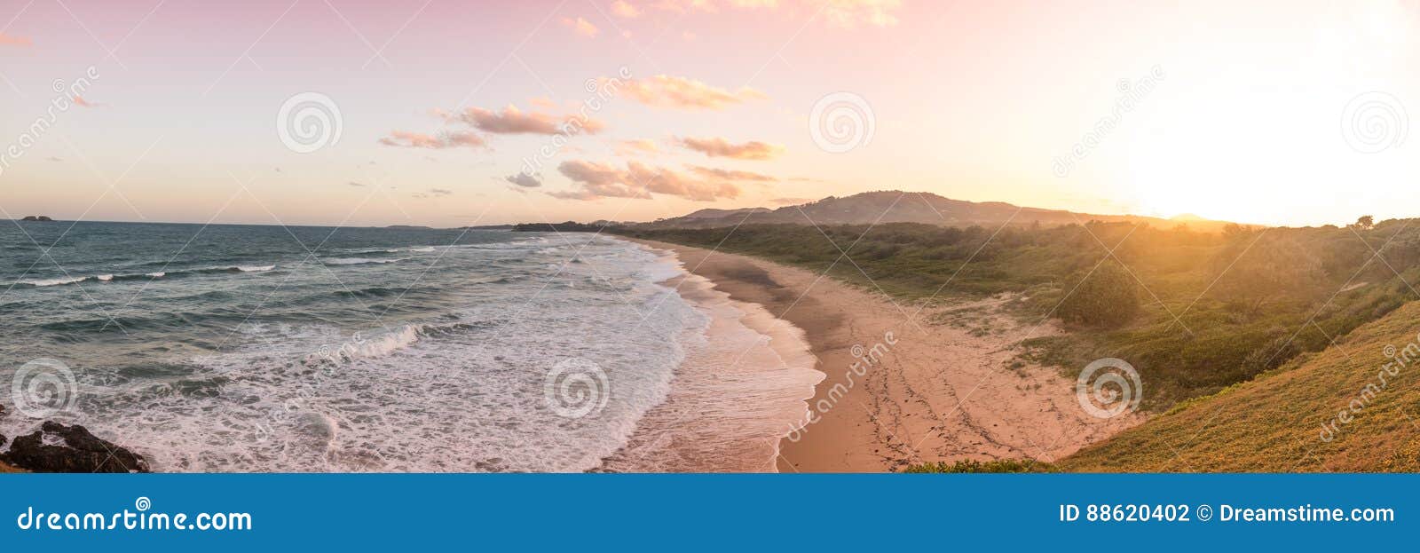 Panoramic Sunset at Moonee Beach Stock Photo - Image of morning, sunset ...
