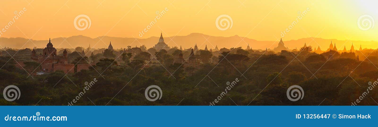 Panoramic Sunset Over Bagan,myanmar Stock Image - Image of sunsetting ...