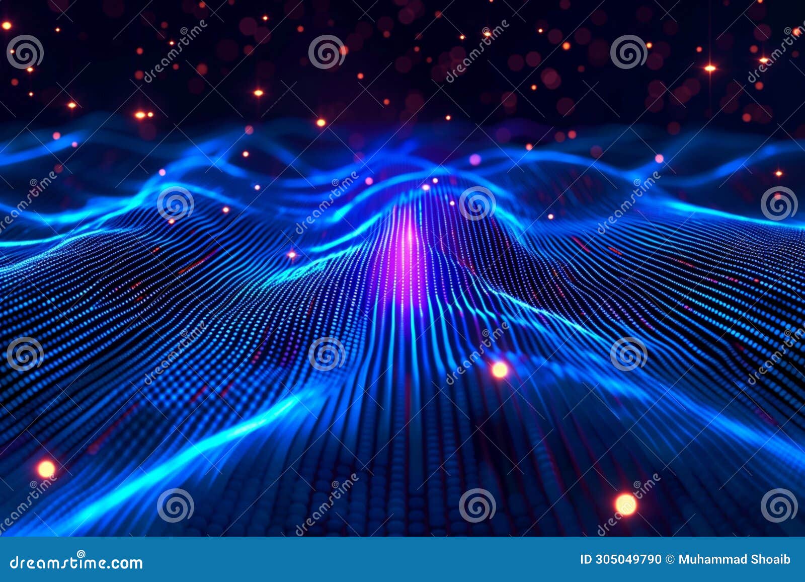 Panoramic Tech Background Connected Points, LED Lines, 3D Rendering ...