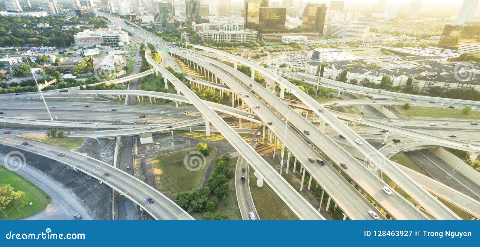 Panoramic Top View Elevated Highway Stack Interchange and Houston ...