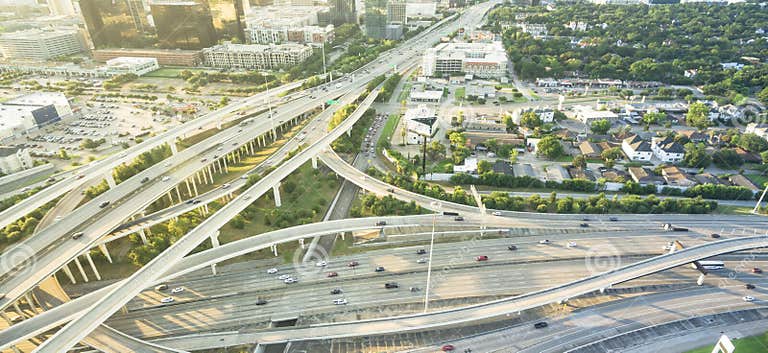 Panoramic Top View Elevated Highway Stack Interchange and Houston ...