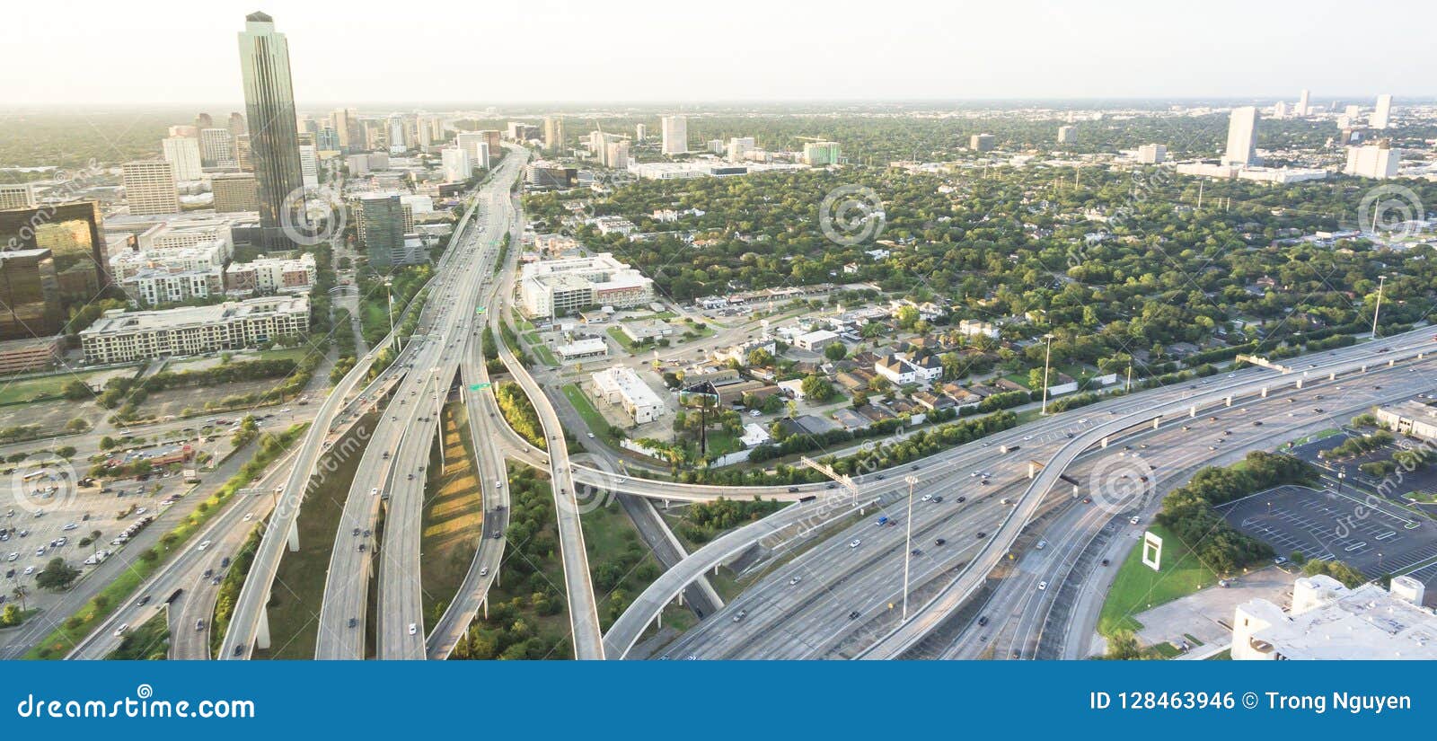 Panoramic Top View Elevated Highway Stack Interchange and Houston ...