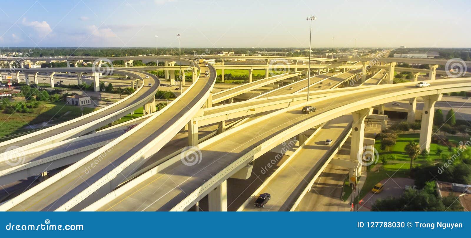 Panoramic Top View Five-level Stack Expressway Viaduct in Houston ...