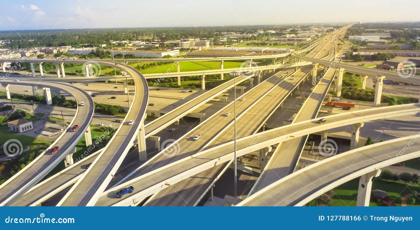 Panoramic Top View Five-level Stack Expressway Viaduct in Houston ...