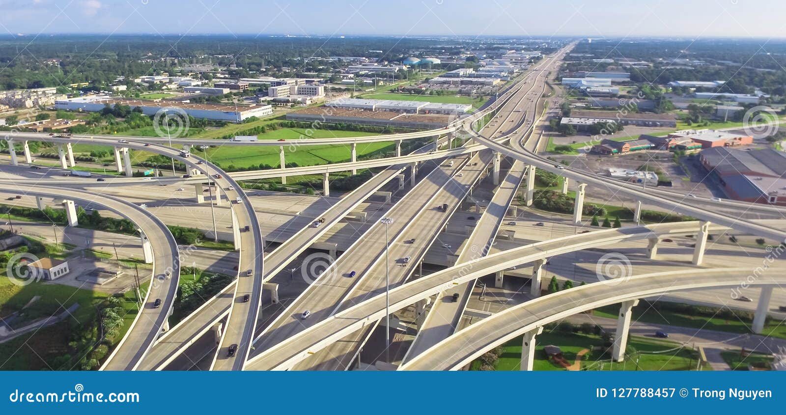 Panoramic Top View Five-level Stack Expressway Viaduct in Houston ...
