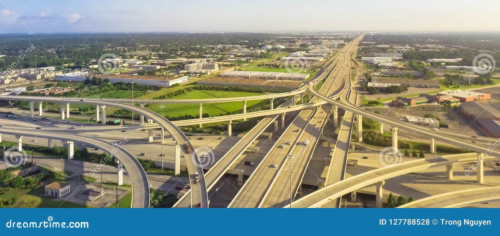 Panoramic Top View Five-level Stack Expressway Viaduct in Houston ...