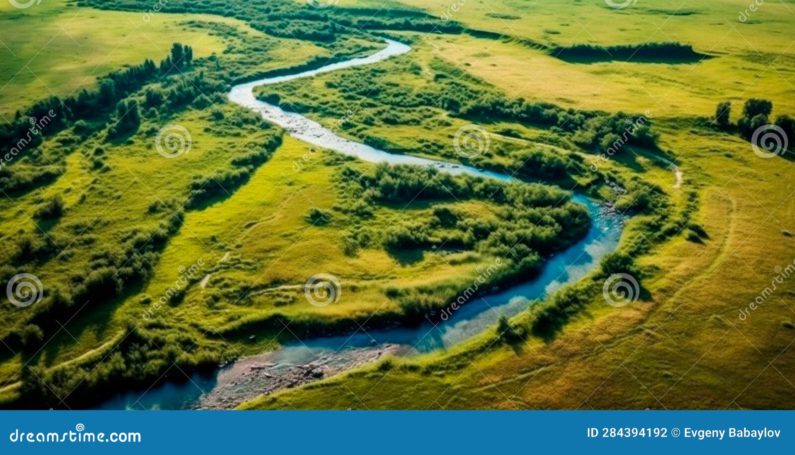 Panoramic Top View of a Winding River Surrounded by Dense Forest and ...