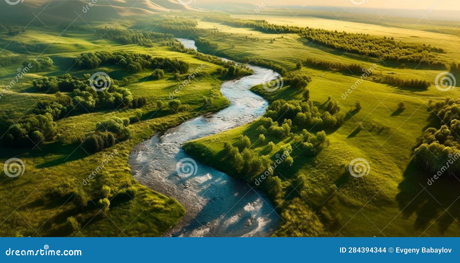 Panoramic Top View of a Winding River Surrounded by Dense Forest and ...