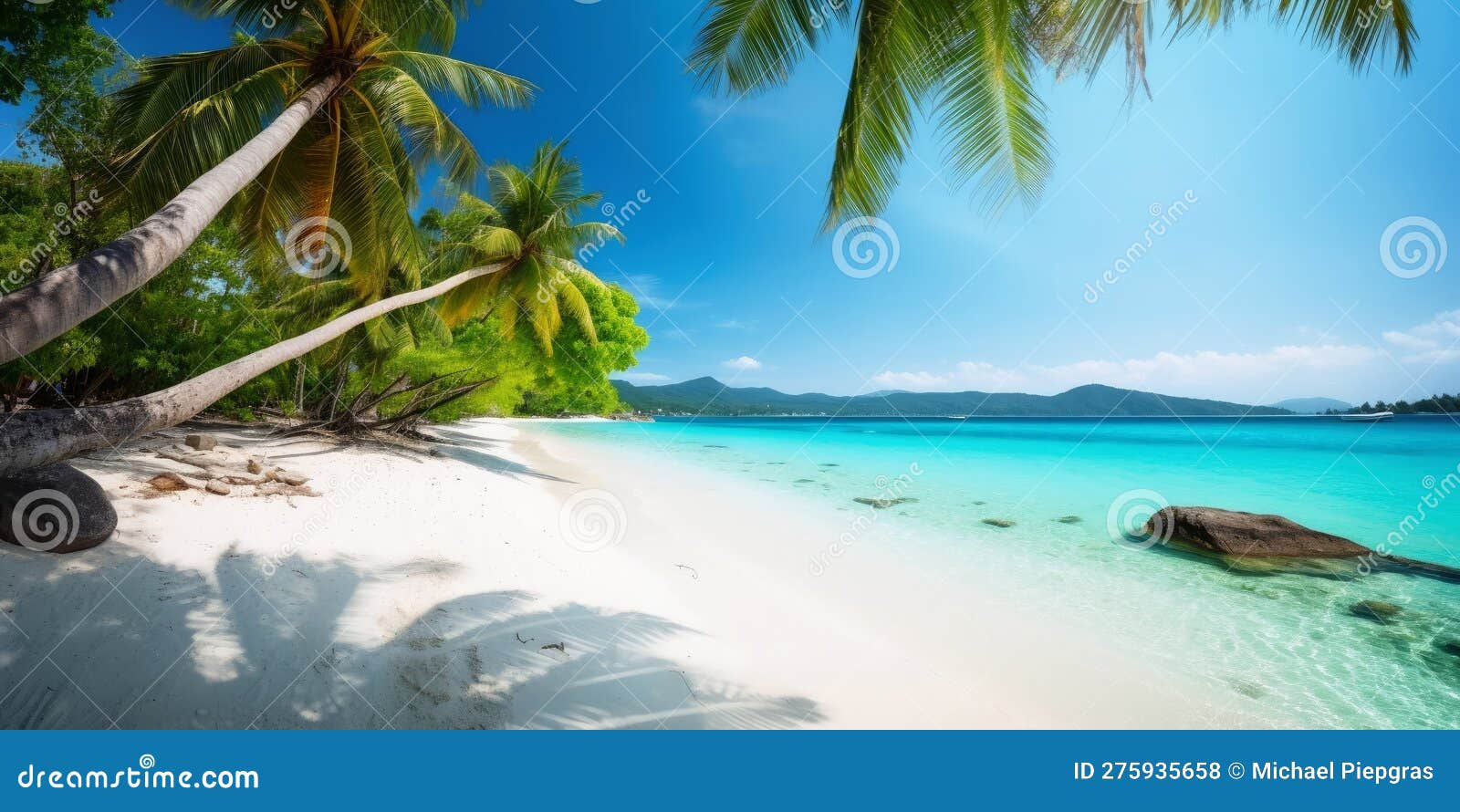 Panoramic Tropical Beach with Palm Trees Created with Generative AI ...