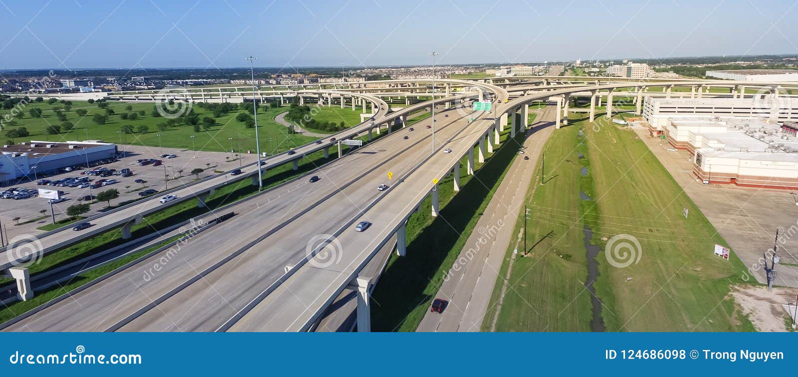 Panoramic Vertical View Katy Freeway Interstate 10 with Clear Bl Stock ...