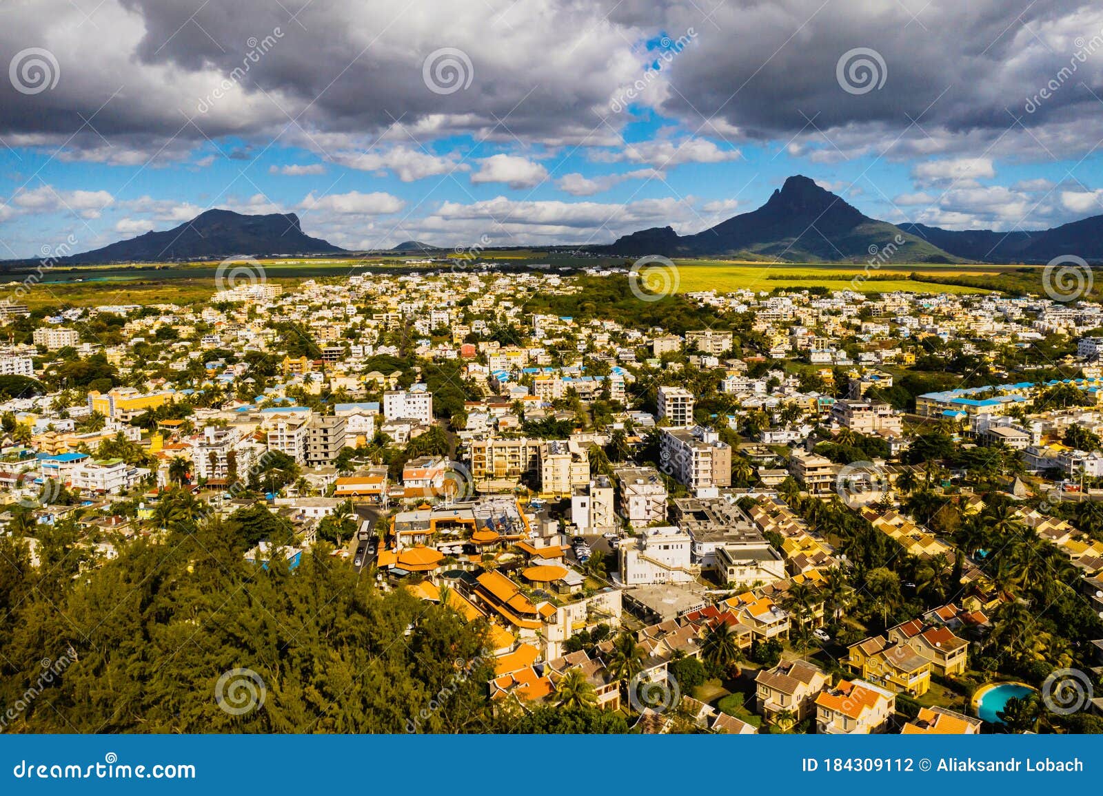 Panoramic View from Above of the Town and Mountains on the Island of ...