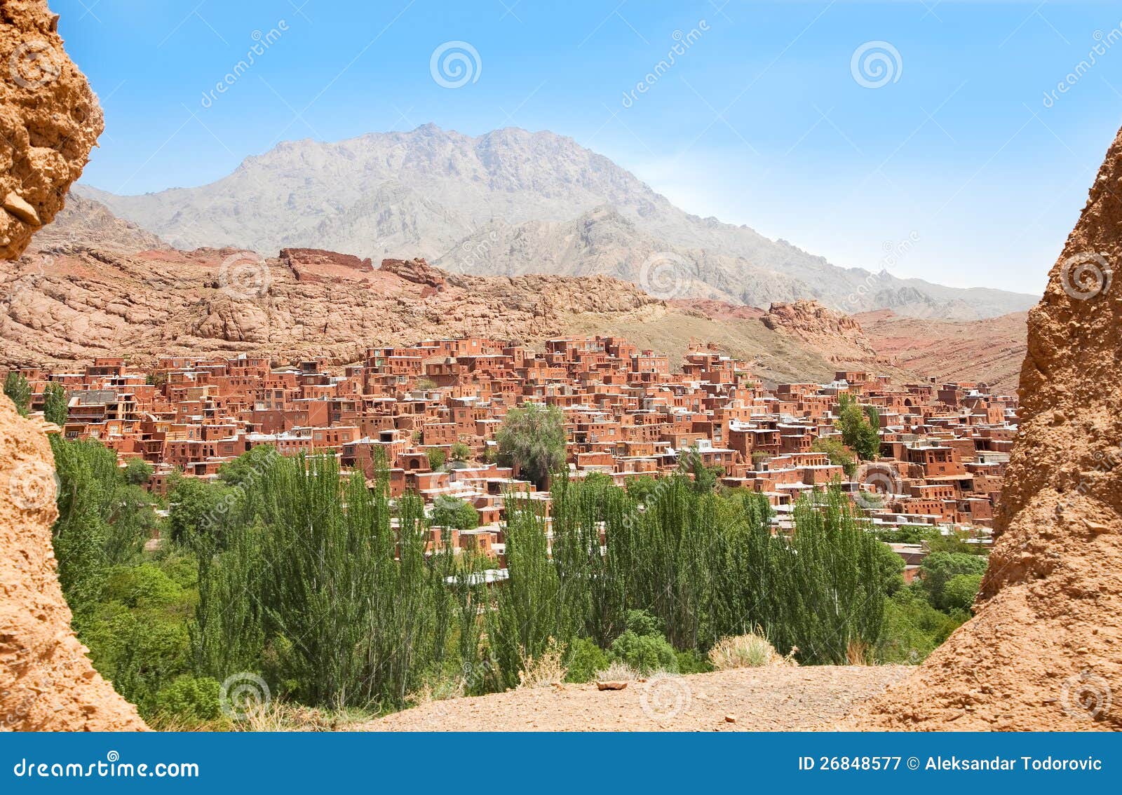 Panoramic View of Abyaneh Old Village Stock Image - Image of soil ...