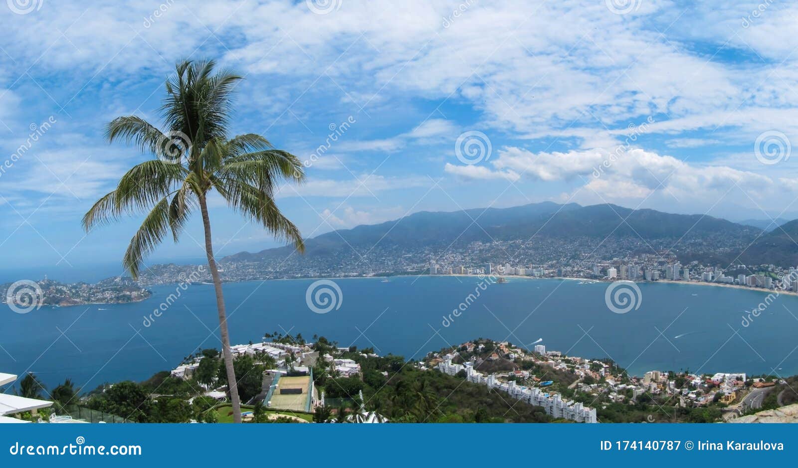 Panoramic View of Acapulco Bay in Mexico, the Pacific Ocean. Palm Tree ...