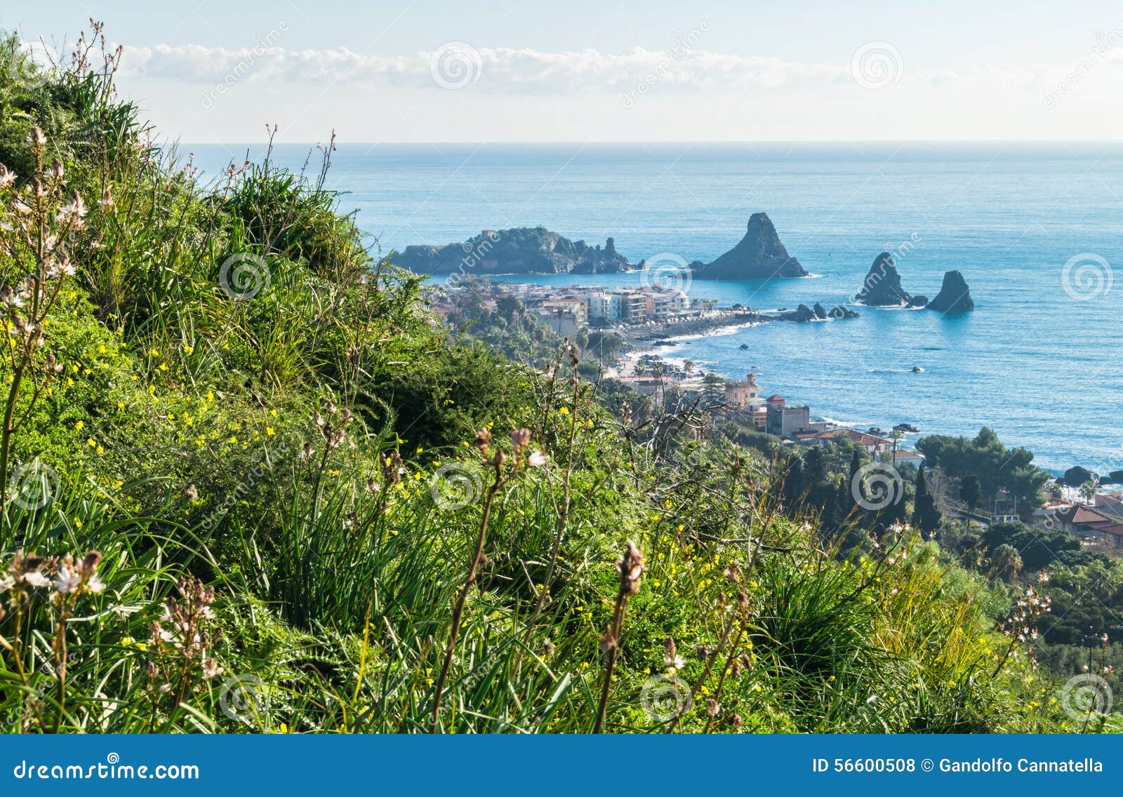 Panoramic View of Acitrezza from Acicastello Stock Photo - Image of ...