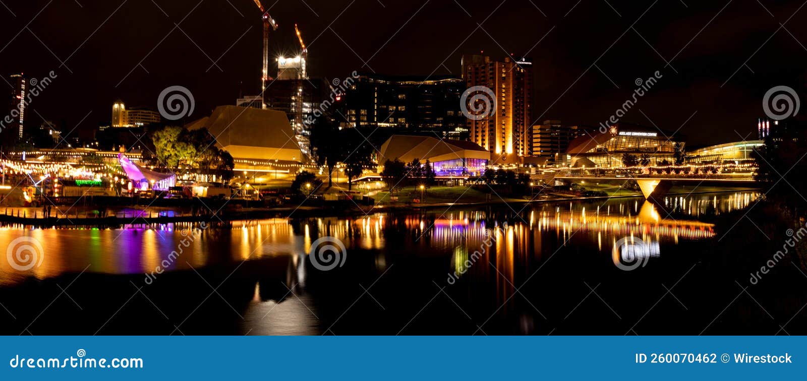 Panoramic View of the Adelaide at Night Overlooking the River Torrens ...