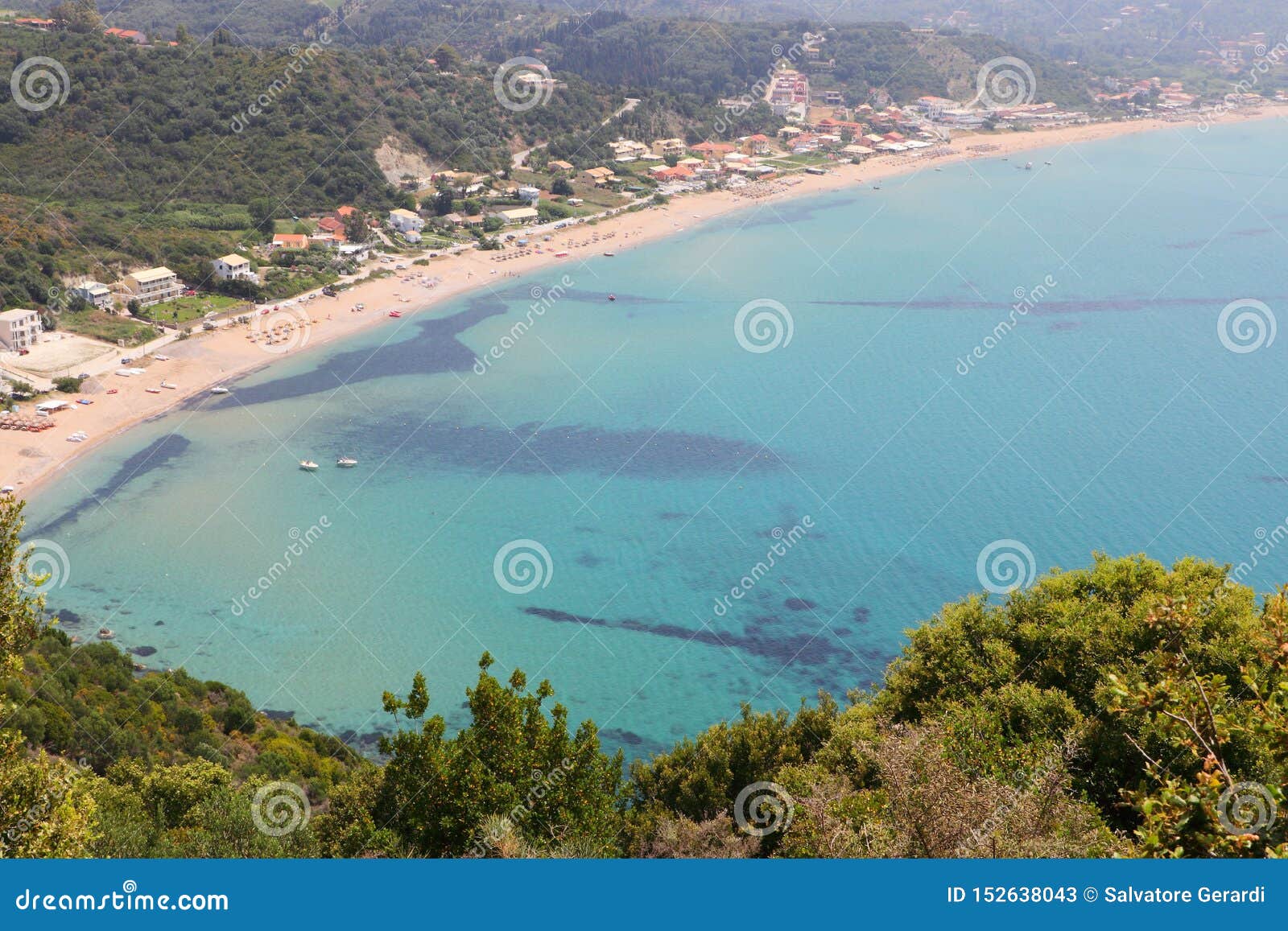 Panoramic View of Agios Georgios Beach Corfu Greece Stock Image - Image ...