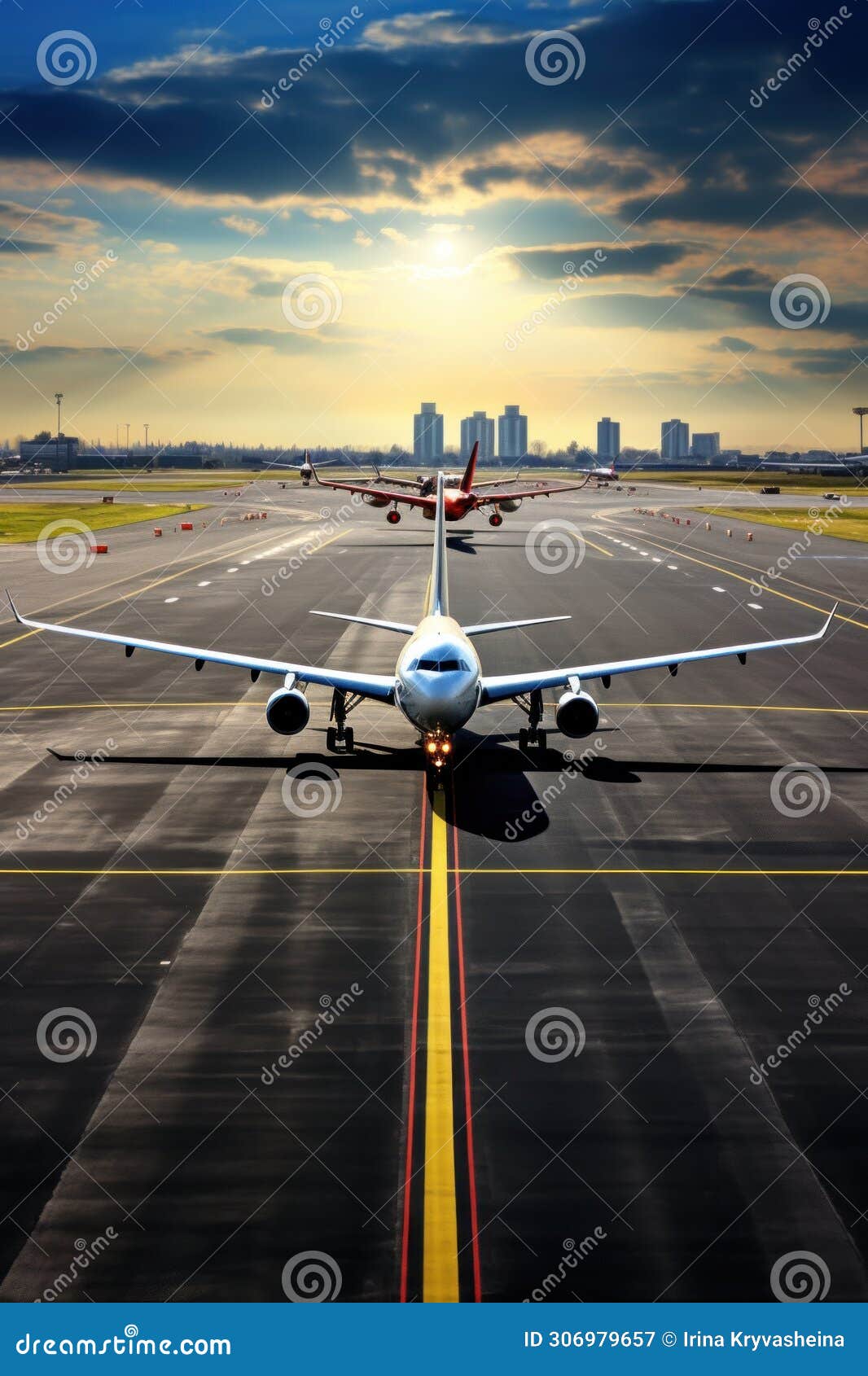 Panoramic View of an Airport Runway with Planes Parked and in Motion ... Panoramic View of an Airport Runway with Planes Parked and in Motion ...