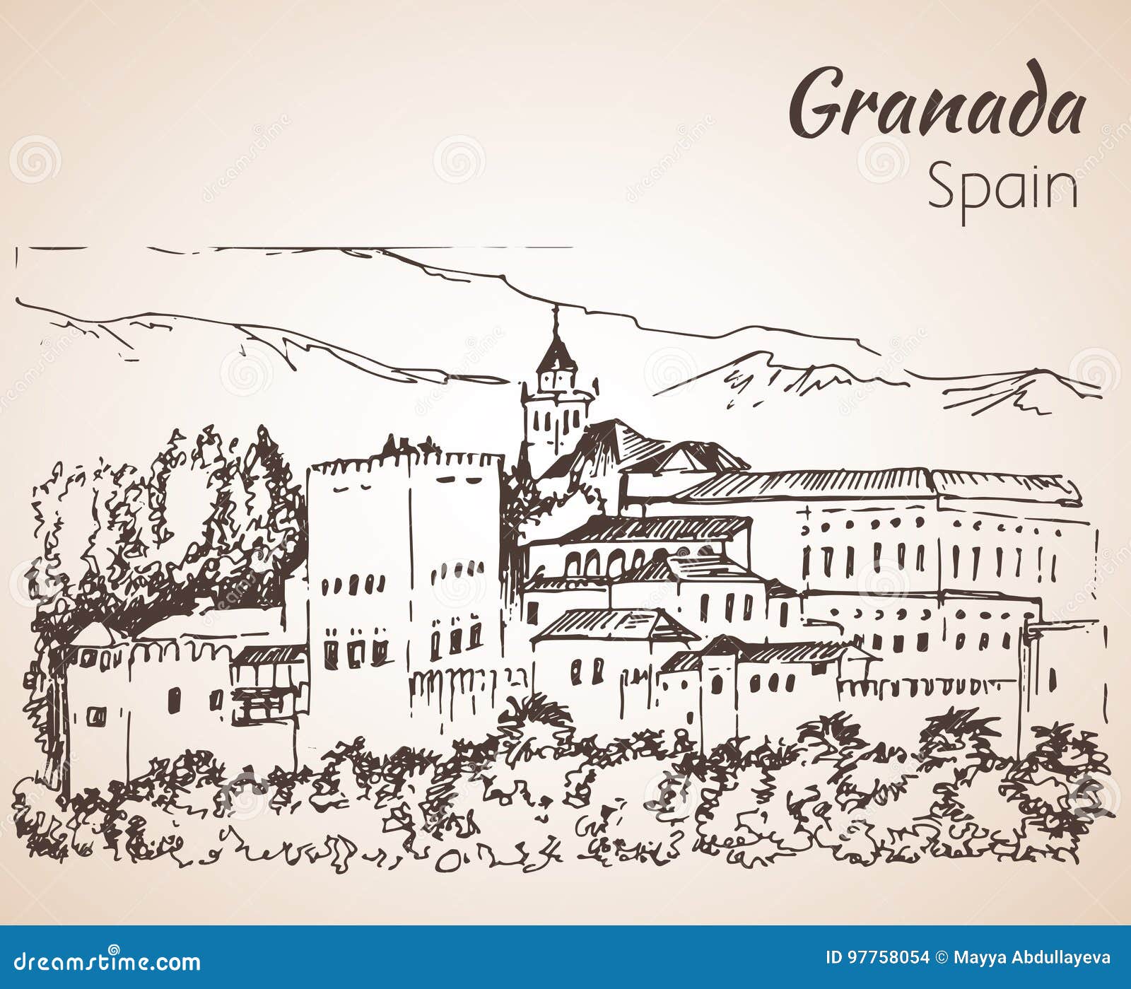 Panoramic View of the Alhambra with Sierra Nevada in the Background ...