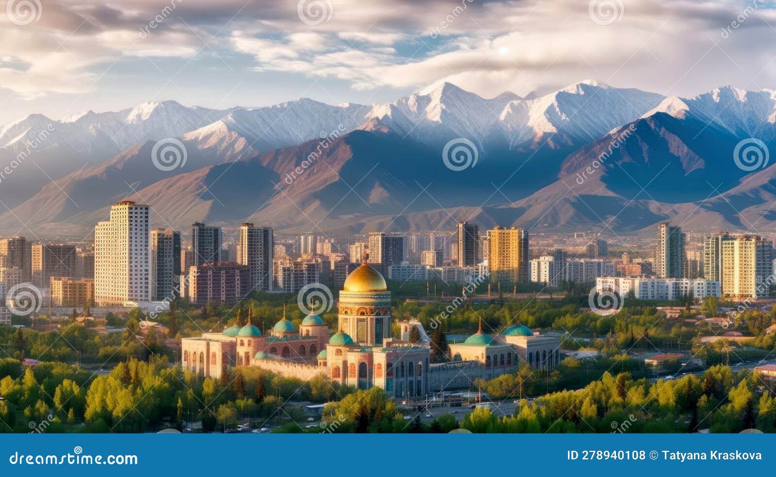 Panoramic View of Almaty City Stock Illustration - Illustration of view ...