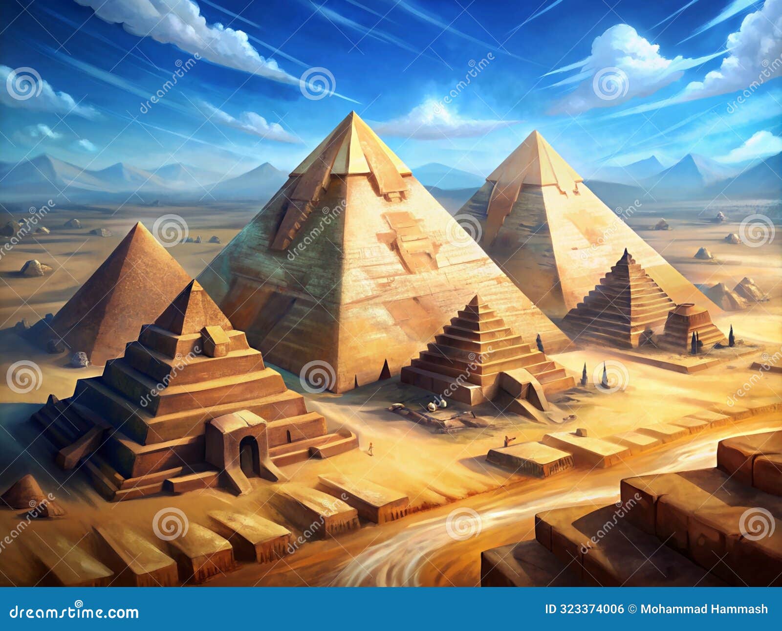 Panoramic View of Ancient Egyptian Pyramids in the Desert Stock Vector ...