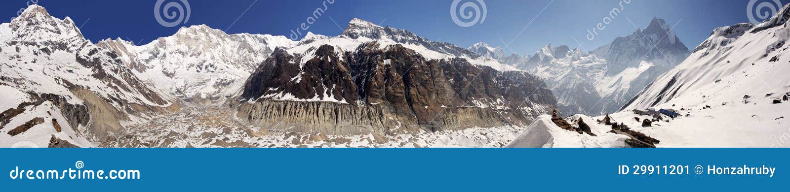 Annapurna Base Camp Panorama Stock Image - Image of morning ...