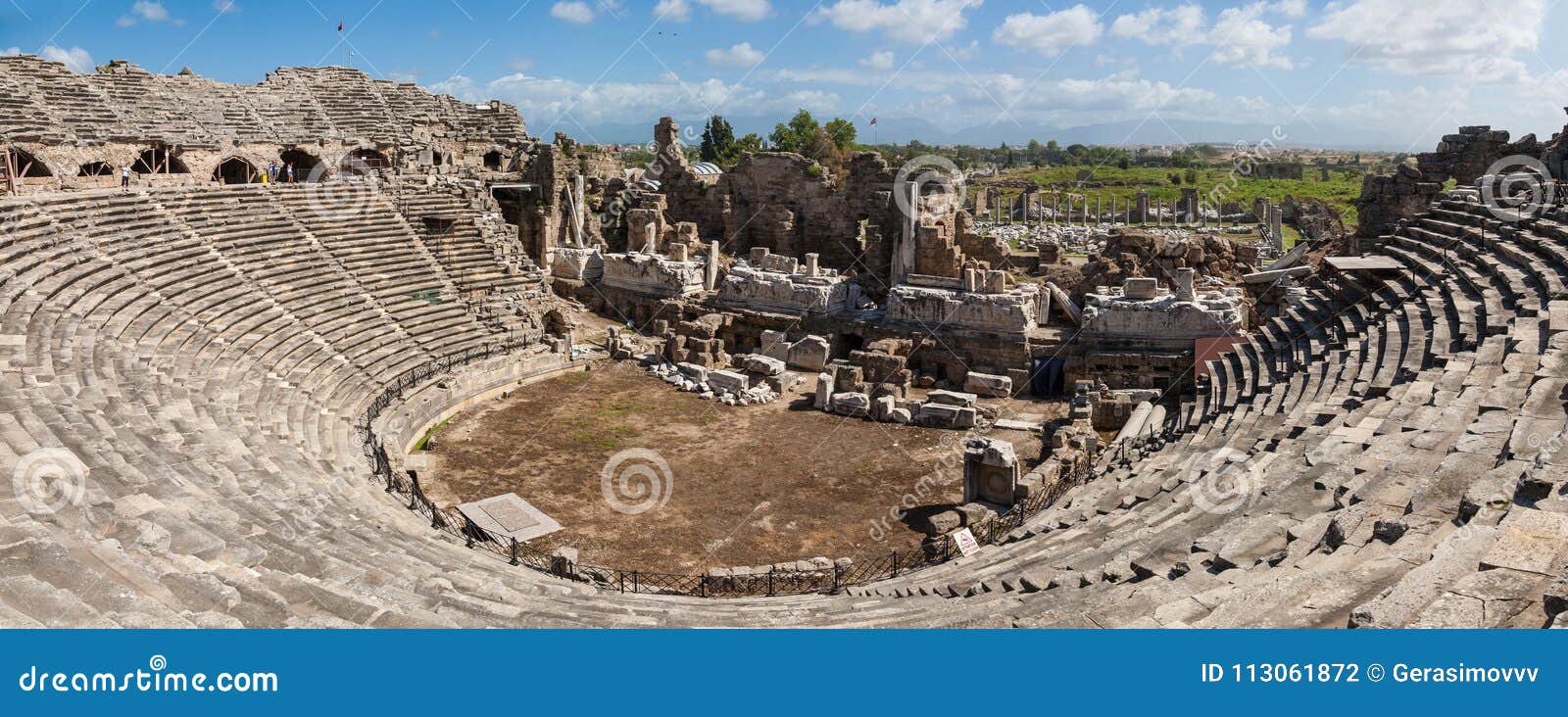 View of Antique Roman Amphitheater in Side, Turkey Stock Photo - Image ...
