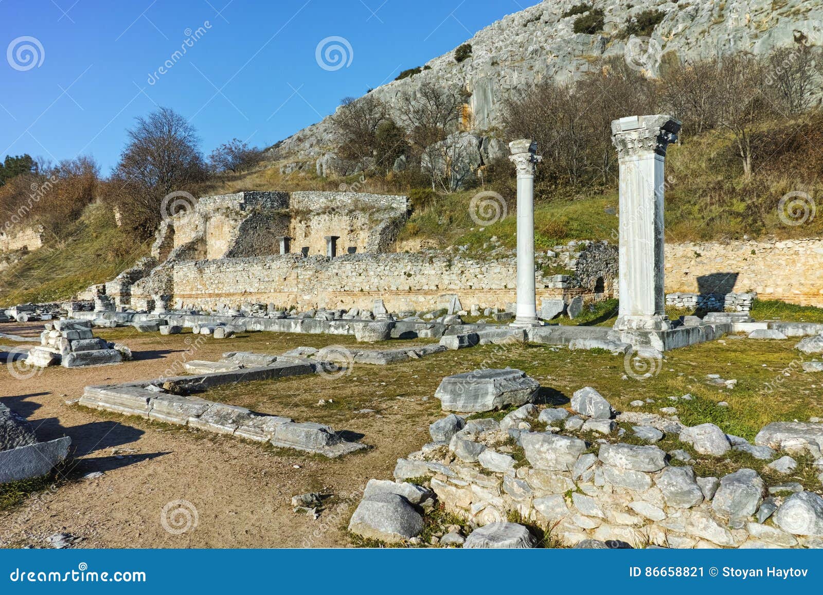 Panoramic View of Archeological Area of Ancient Philippi, Greece Stock ...