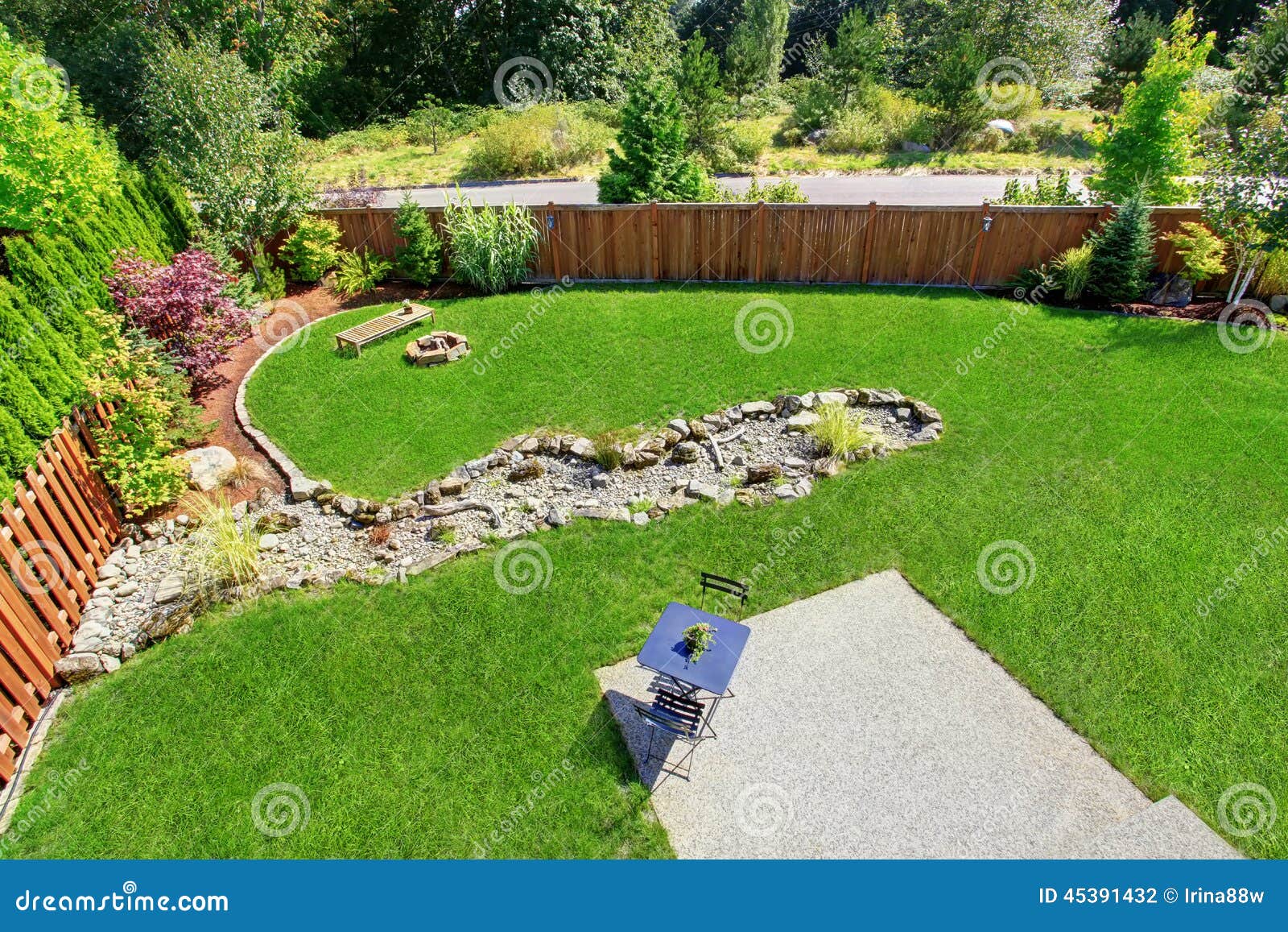 Panoramic View of Backyard Landscape. Stock Photo - Image of american ...