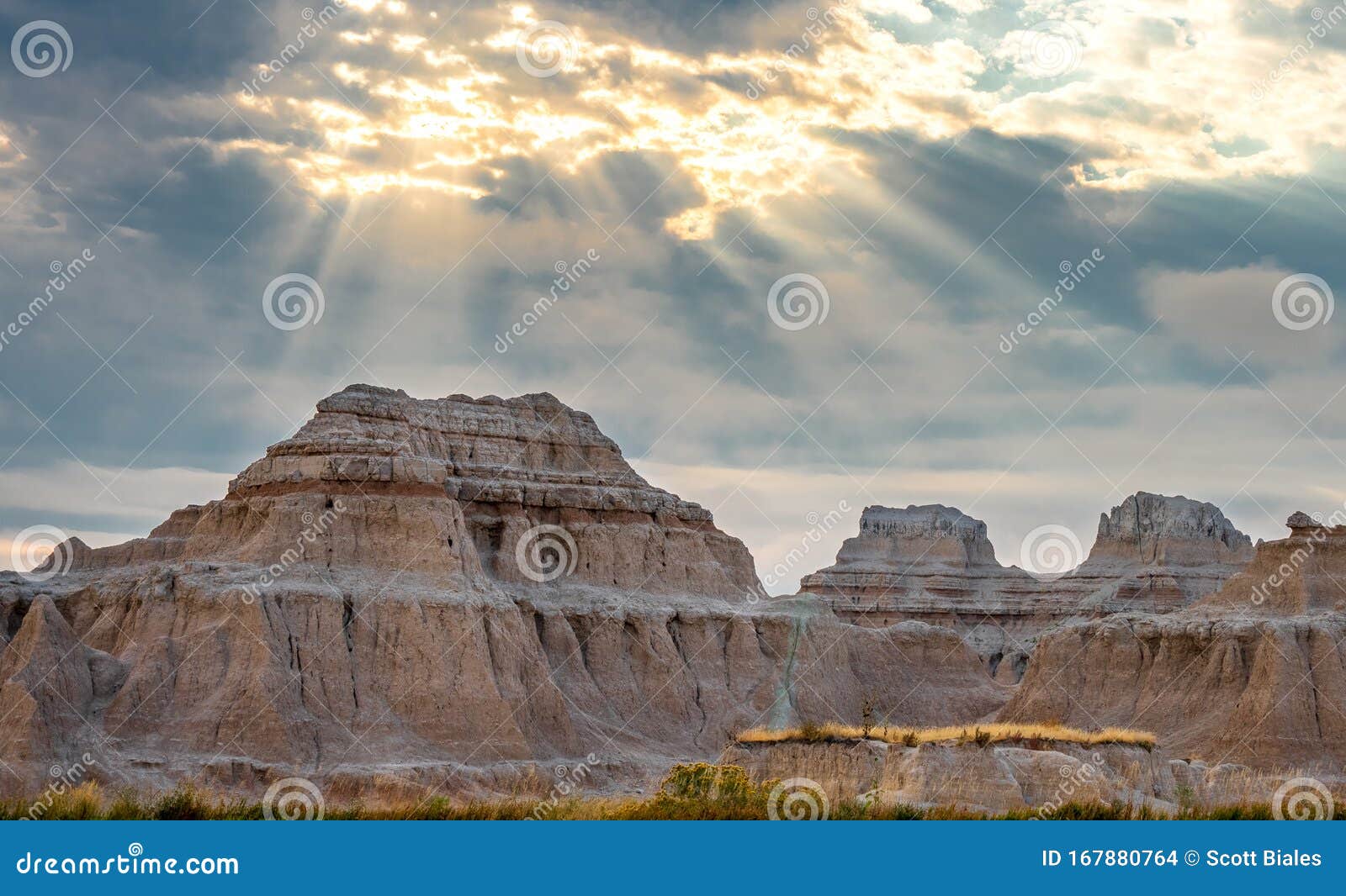 Panoramic View of Badlands Geological Features Along with Rays of ...