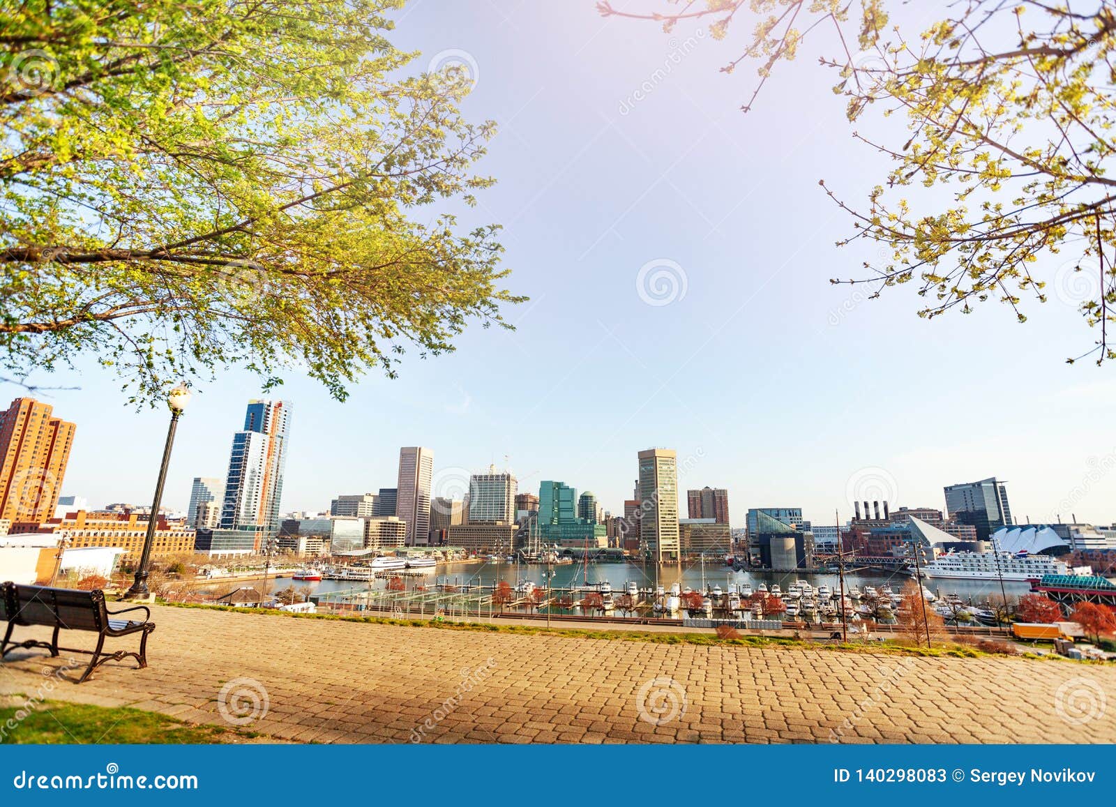 Panoramic View of Baltimore Inner Harbor in Spring Stock Image - Image ...