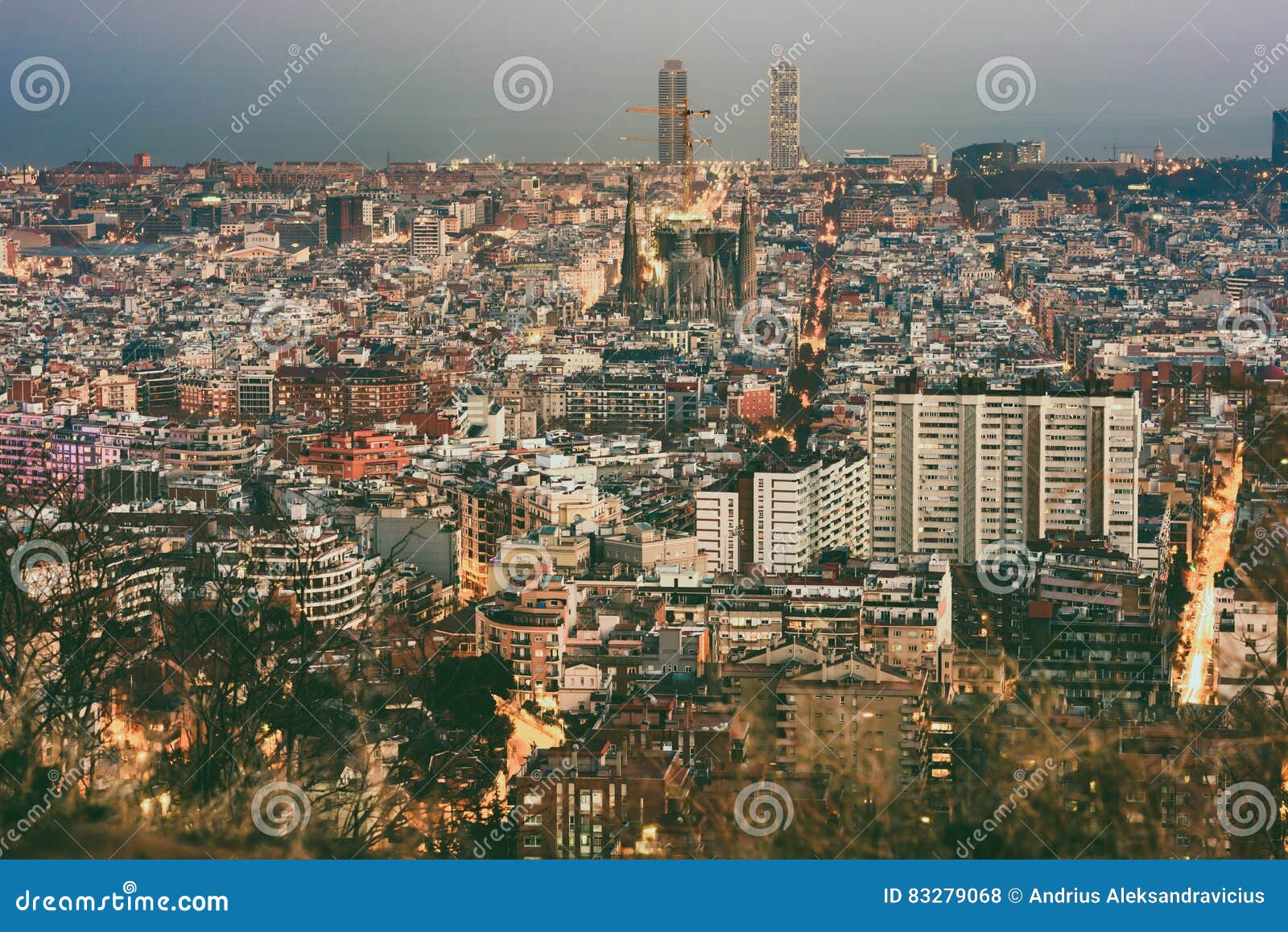 Panoramic View of Barcelona, Night Time Editorial Stock Photo - Image ...