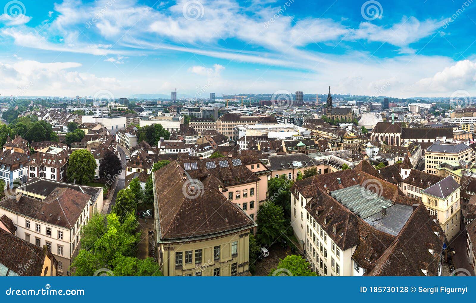 Panoramic view of Basel editorial stock photo. Image of tower - 185730128