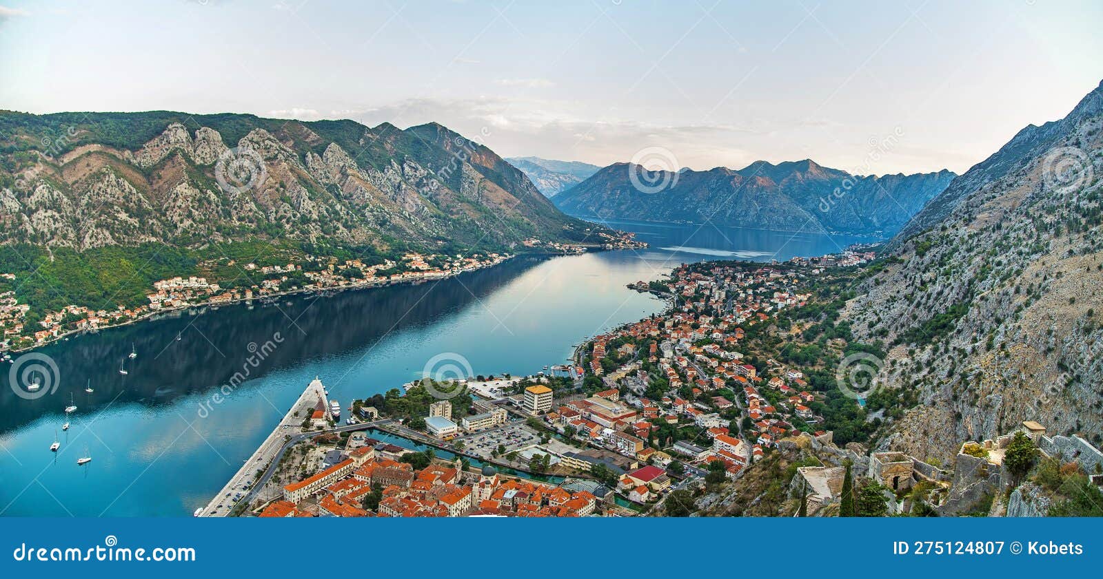 Panorama of Bay of Kotor in Montenegro Stock Image - Image of town ...