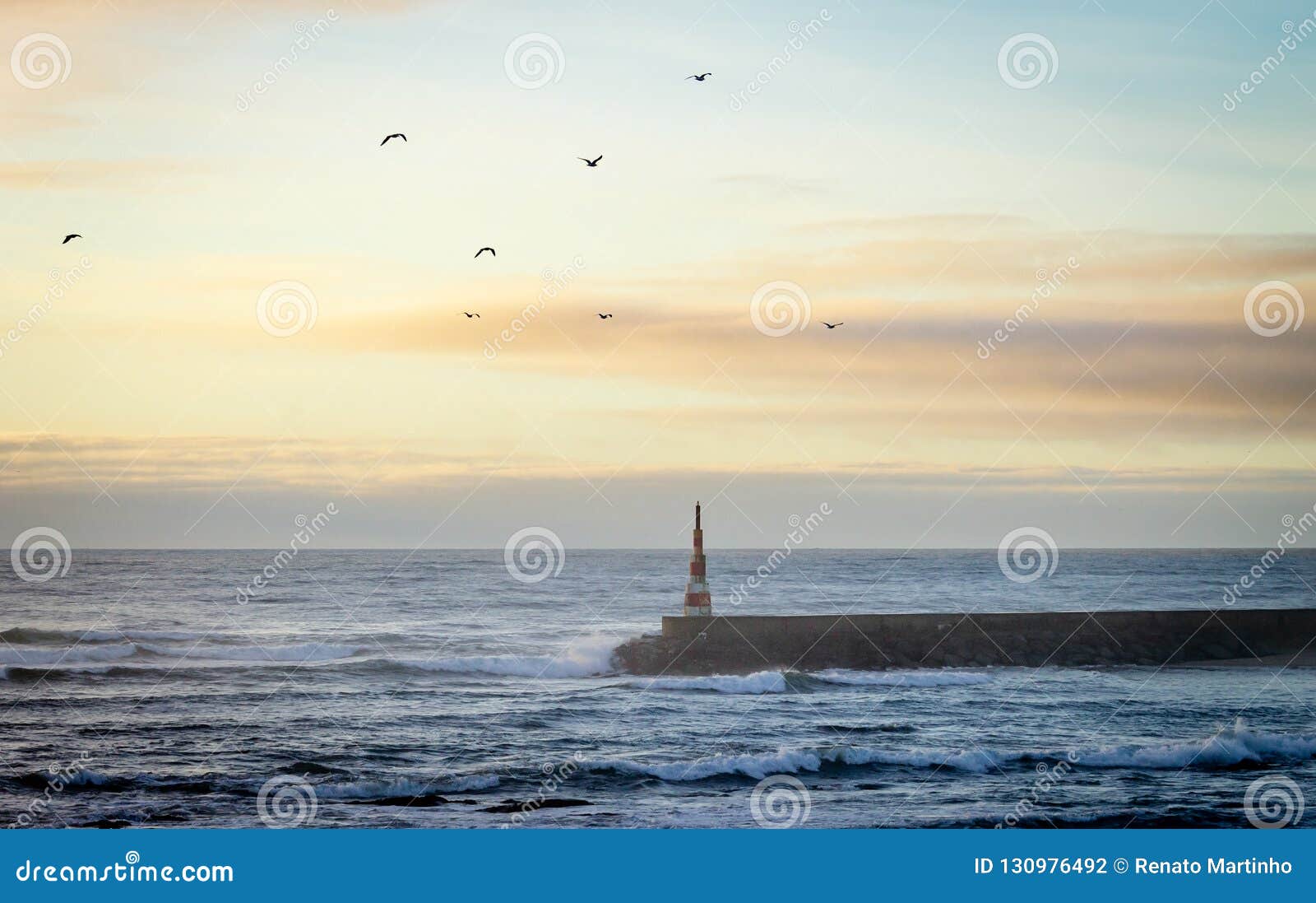 Panoramic View of Beacon in the Ocean Stock Photo - Image of color ...
