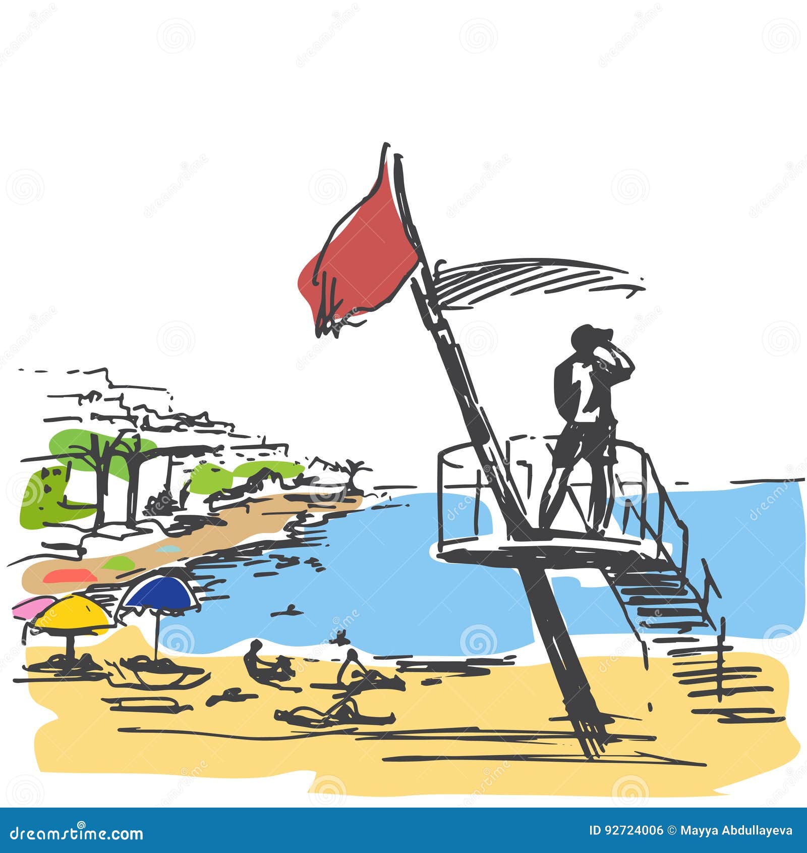 Panoramic View of Beatch. Sketch. Isloated on White Background Stock ...