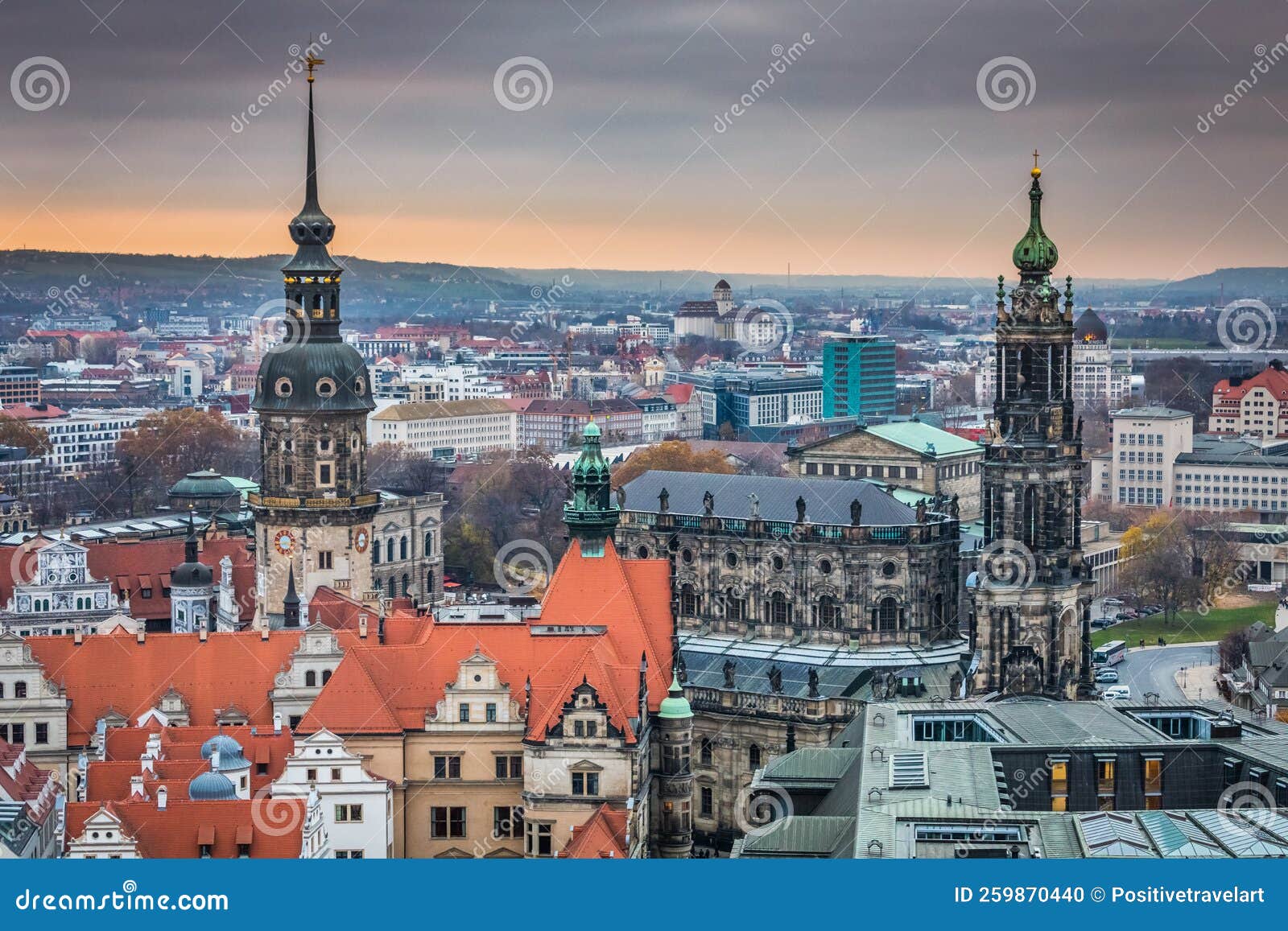 Panoramic View of Beautiful Dresden Old Town Towers at Dawn, Germany ...