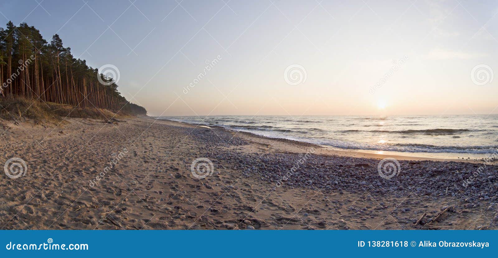 Panoramic View Beautiful Sunset on the Sandy Beach of the Baltic Sea in ...