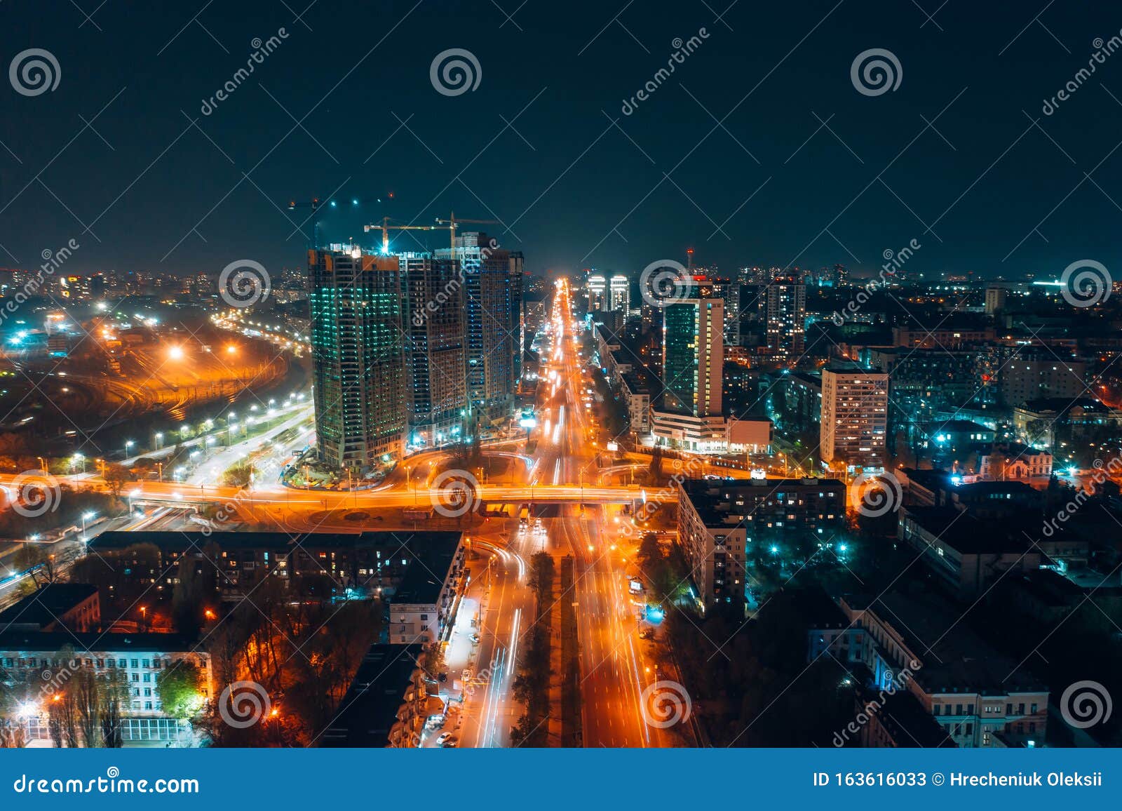 Panoramic View on Big City at Night Stock Image - Image of illumination ...