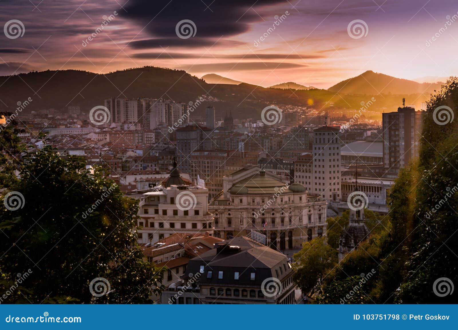 Panoramic View of Bilbao at Sunset Stock Photo - Image of landscape ...