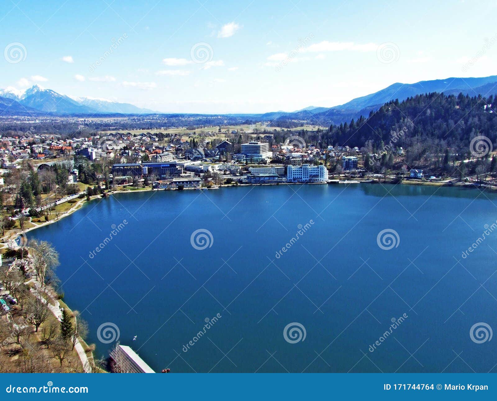 Panoramic View of Bled Settlement and on Lake Bled Blejsko Jezero ...