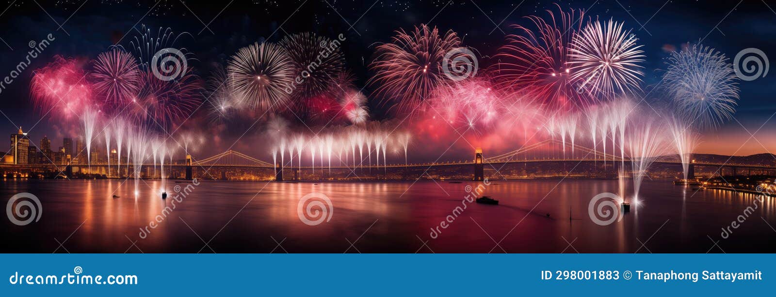 Panoramic View of the Bosphorus Strait with Fireworks, Istanbul, Turkey ...