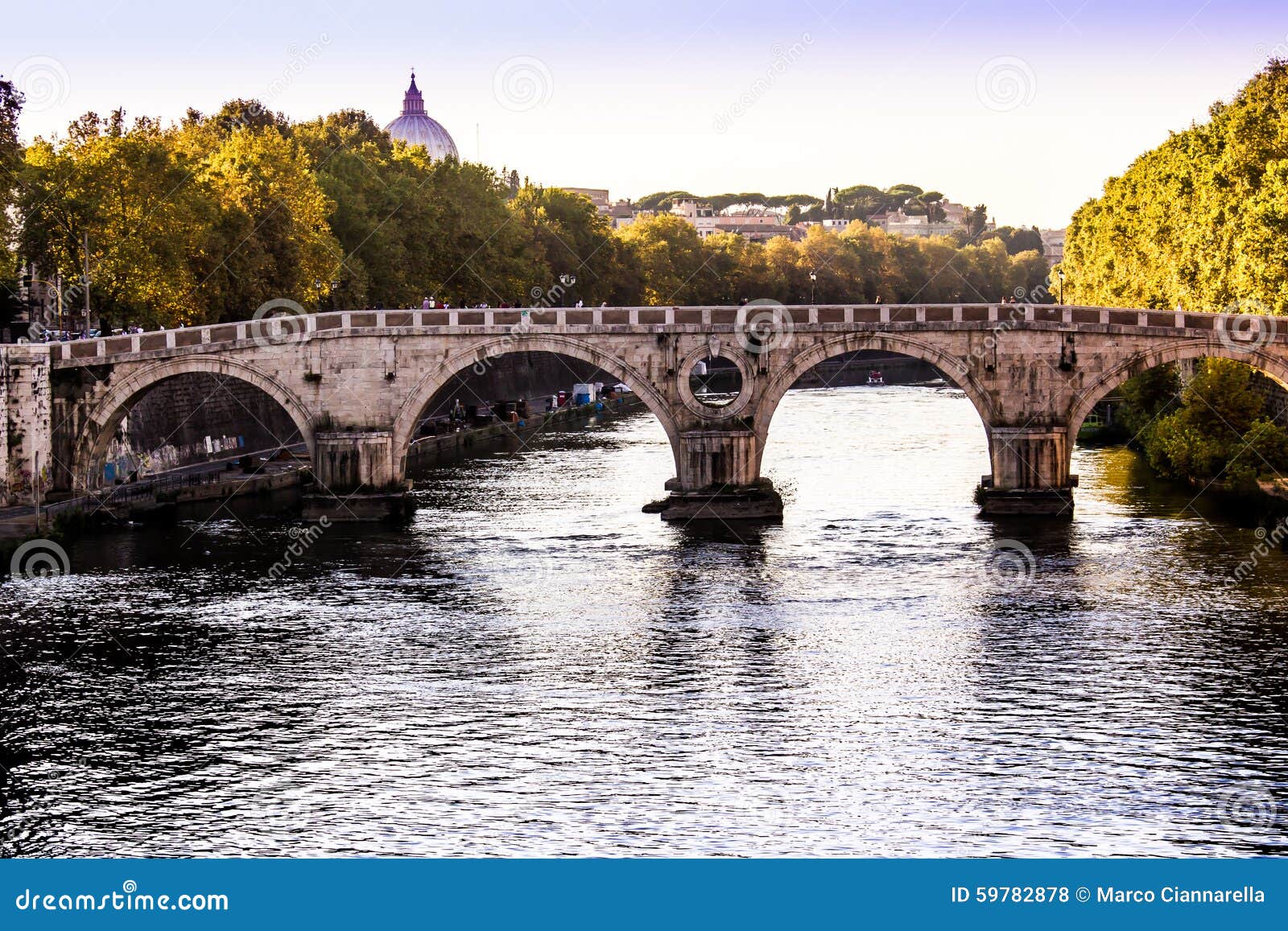 Panoramic View of a Bridge on the Tiber River, Rome, Italy Stock Photo ...