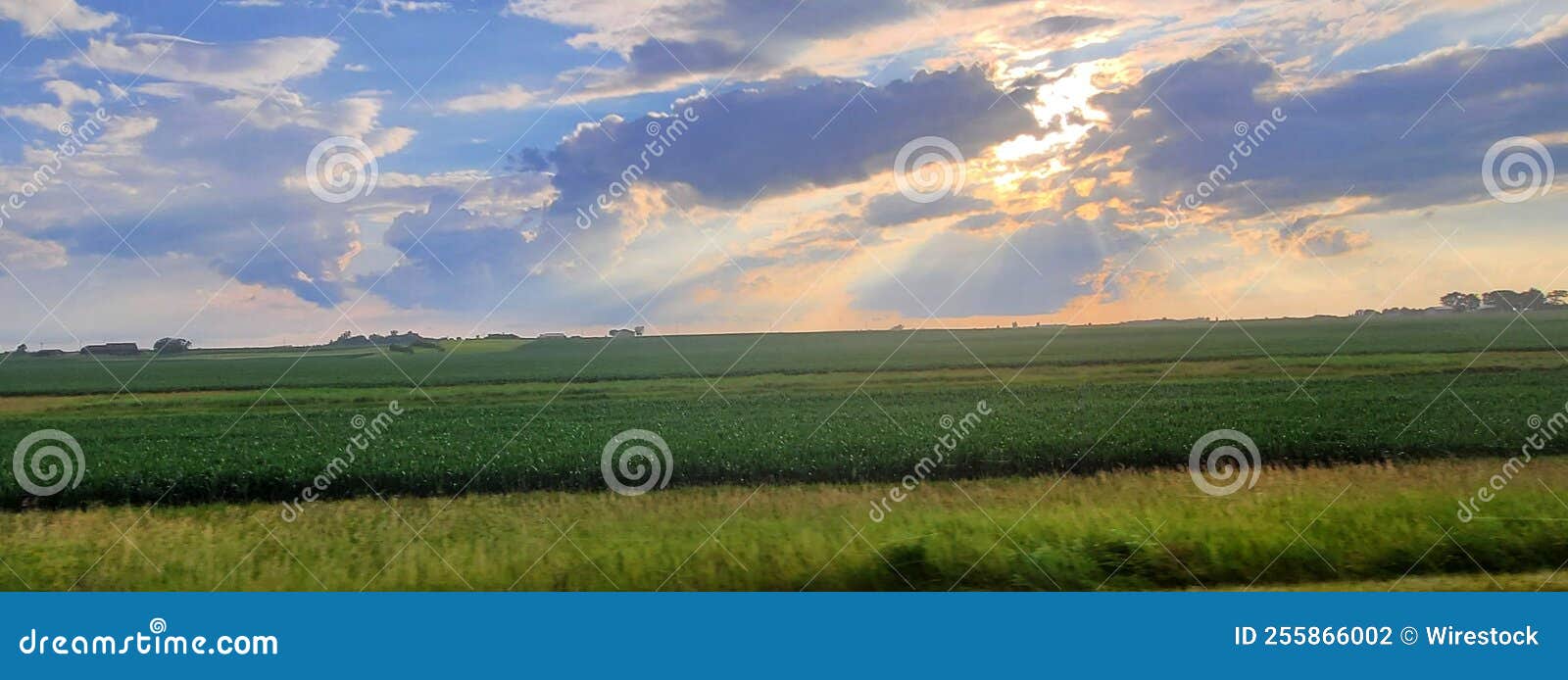 Panoramic View of the Bright Sun Rays in the Cloudy Sunset Sky Shining ...
