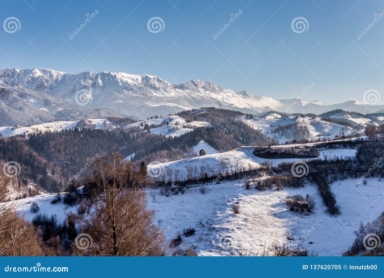Panoramic View of Bucegi Mountains, View from Pestera, Brasov ...