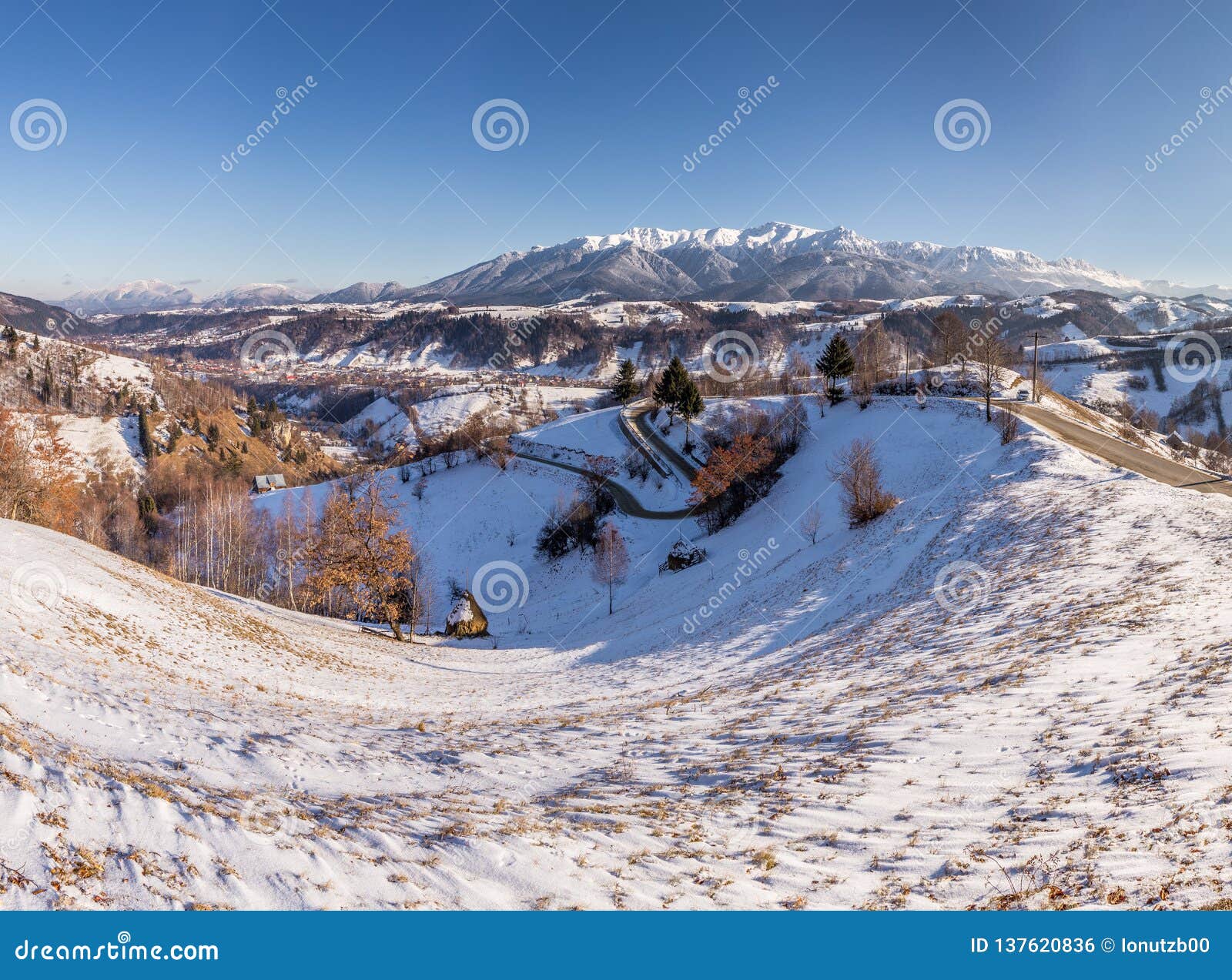 Panoramic View of Bucegi Mountains, View from Pestera, Brasov ...