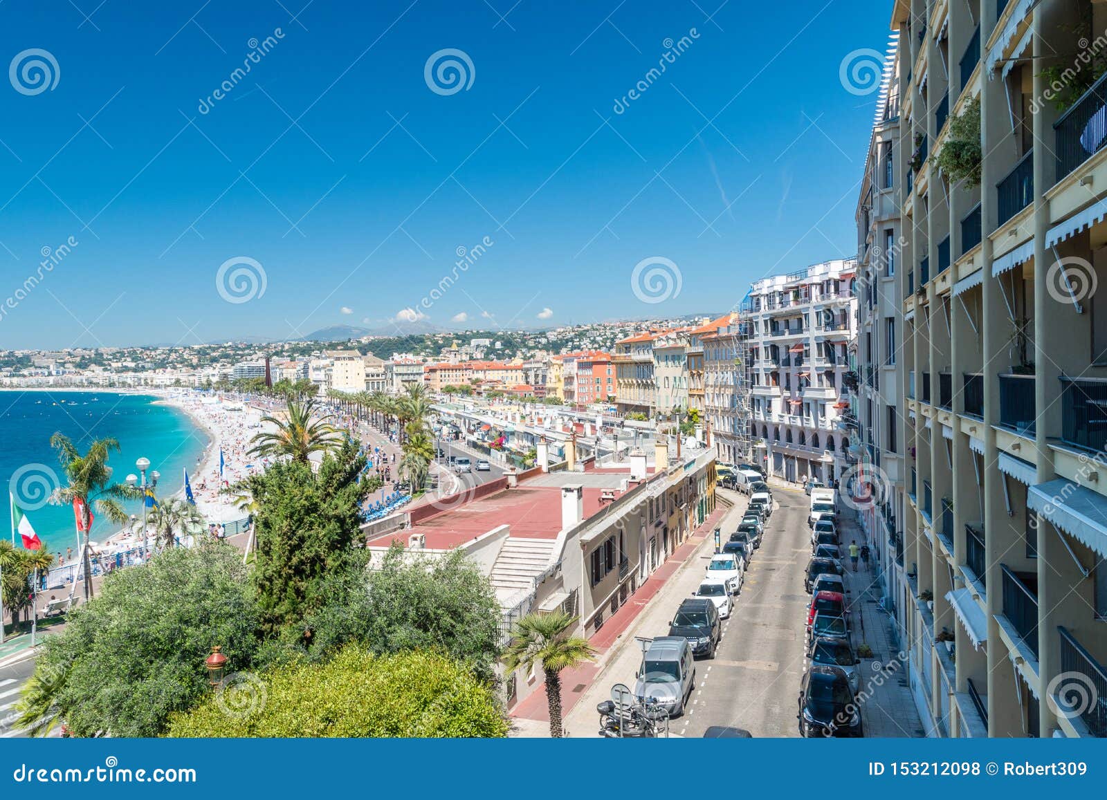 Panoramic View of Buildings on Seafront in Nice Stock Photo - Image of ...