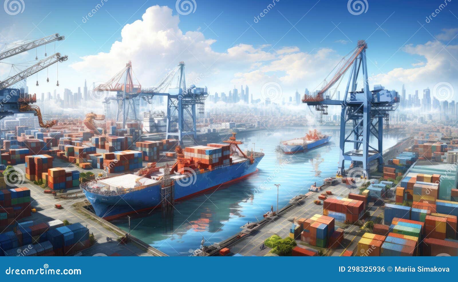 A Panoramic View of a Bustling Cargo Port Photo Realistic - Generative ...