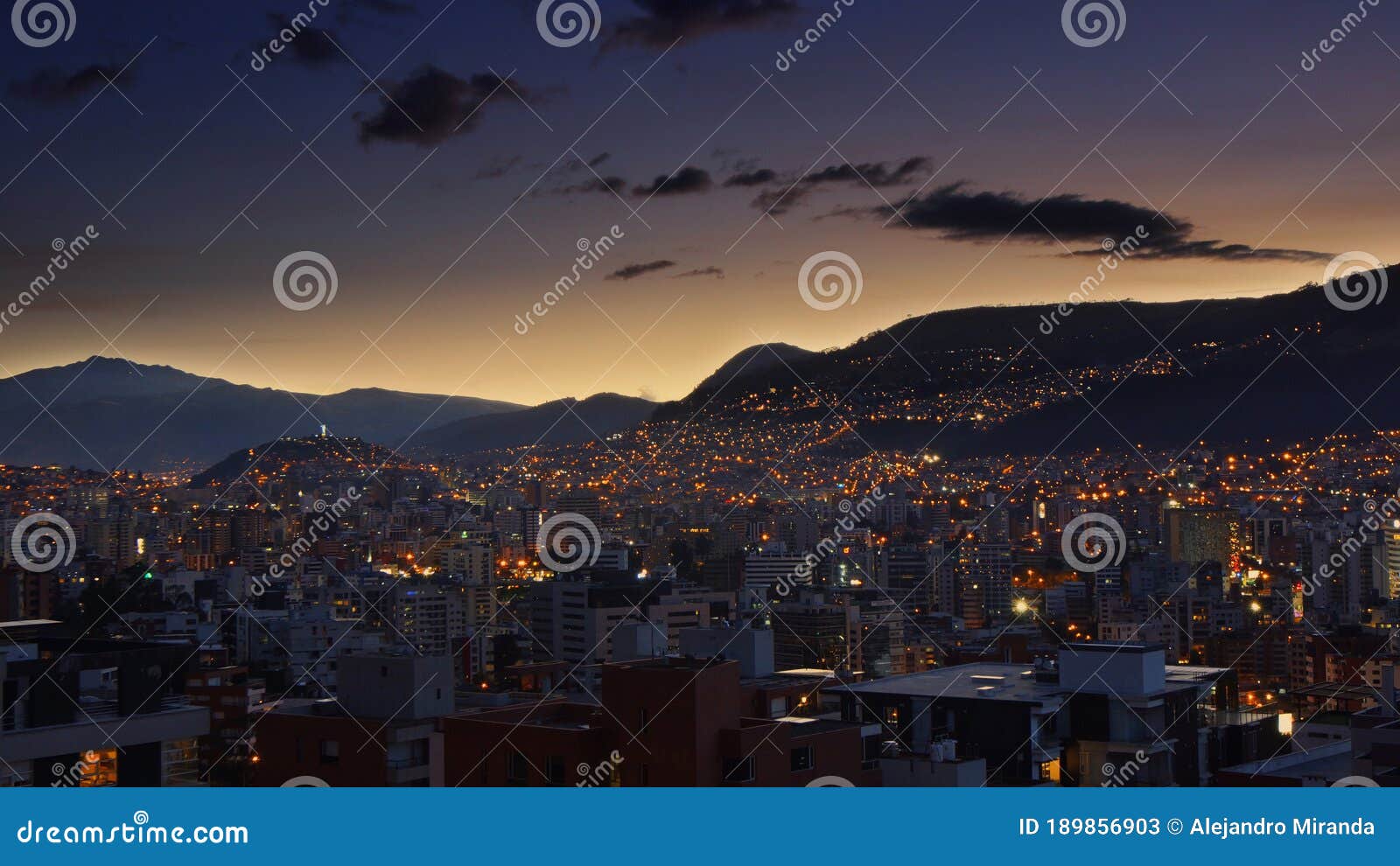 Panoramic View of the Central Area of the City of Quito during Sunset ...