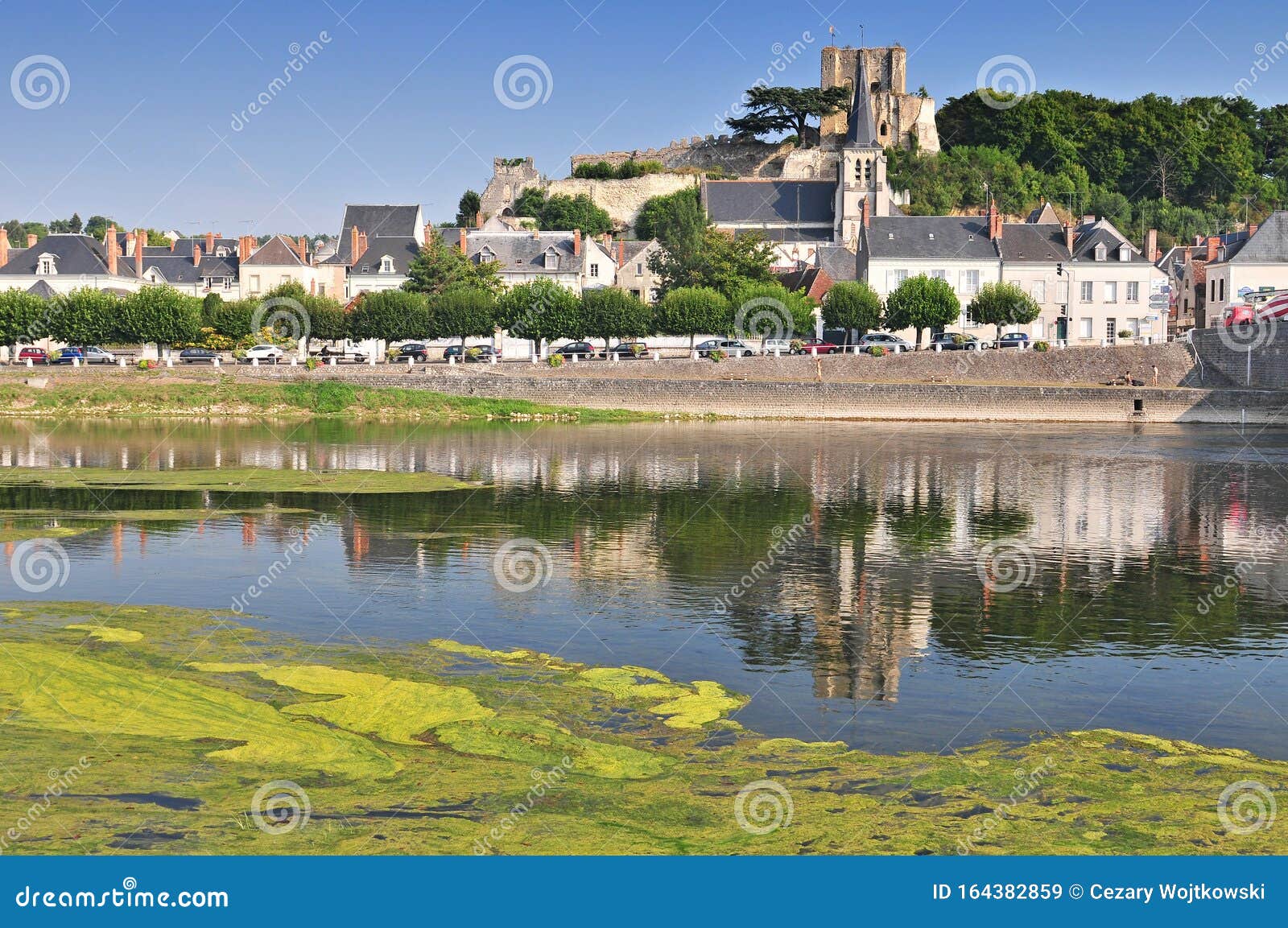 Panoramic View on the Cher River and Montrichard, France Stock Image ...